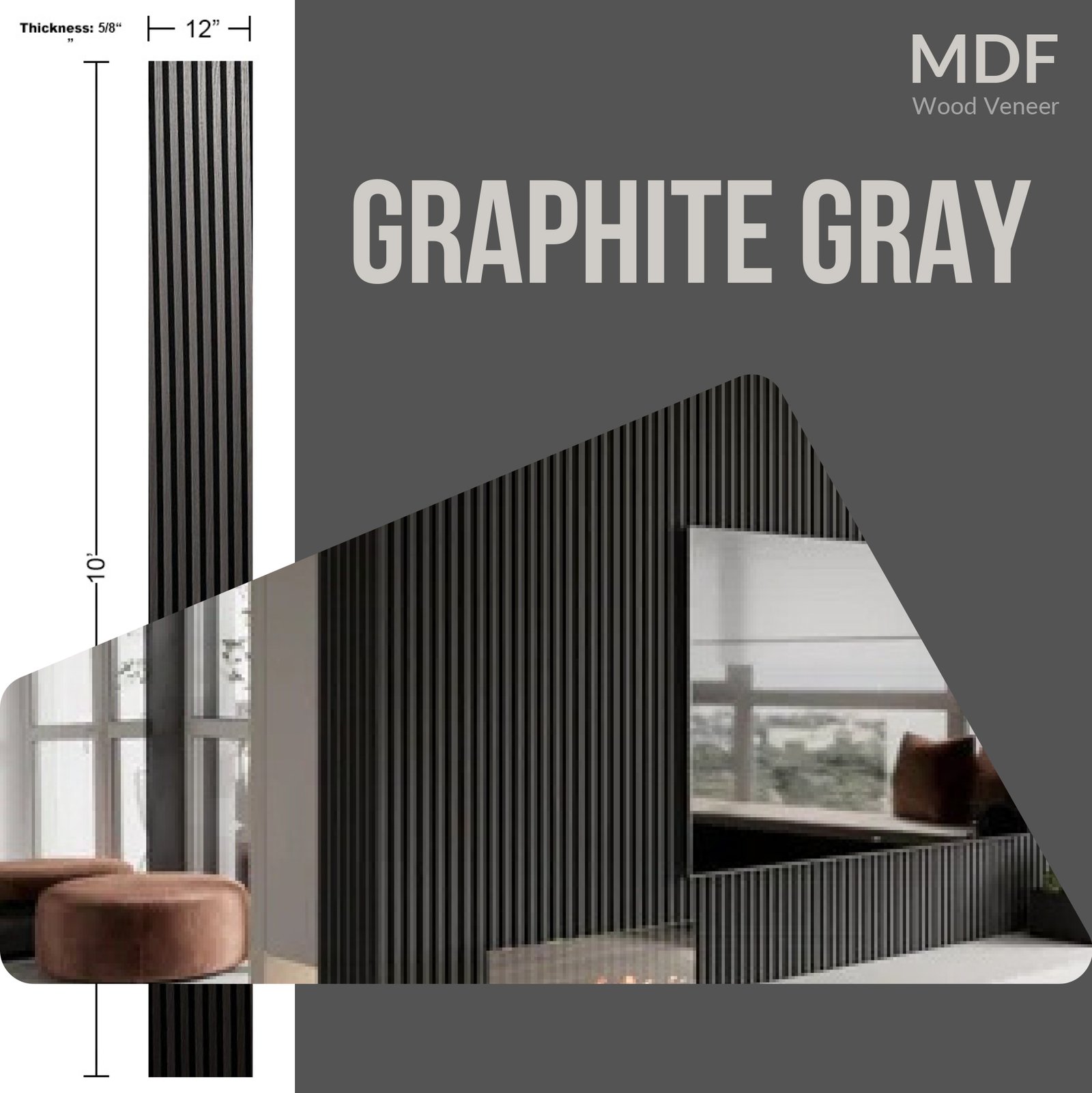 Laminwall |Acoustic Wall Panel | MDF Core | Wood Veneer | Graphite Gray